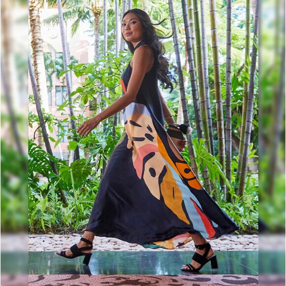 FARM Rio | Dresses | Farm Rio X Anthropologie Halter Monstera Leaf Maxi ...